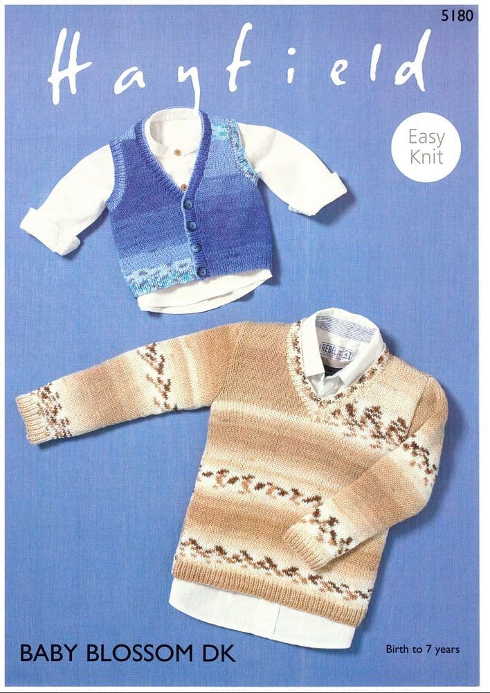 Hayfield Babies/Boys Vest & Sweaters Knitting Pattern in Blossom DK 5180