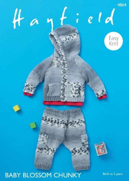 Hayfield Babies Hooded Jacket & Trousers Knitting Pattern in Blossom Chunky - 4864 PDF DOWNLOAD