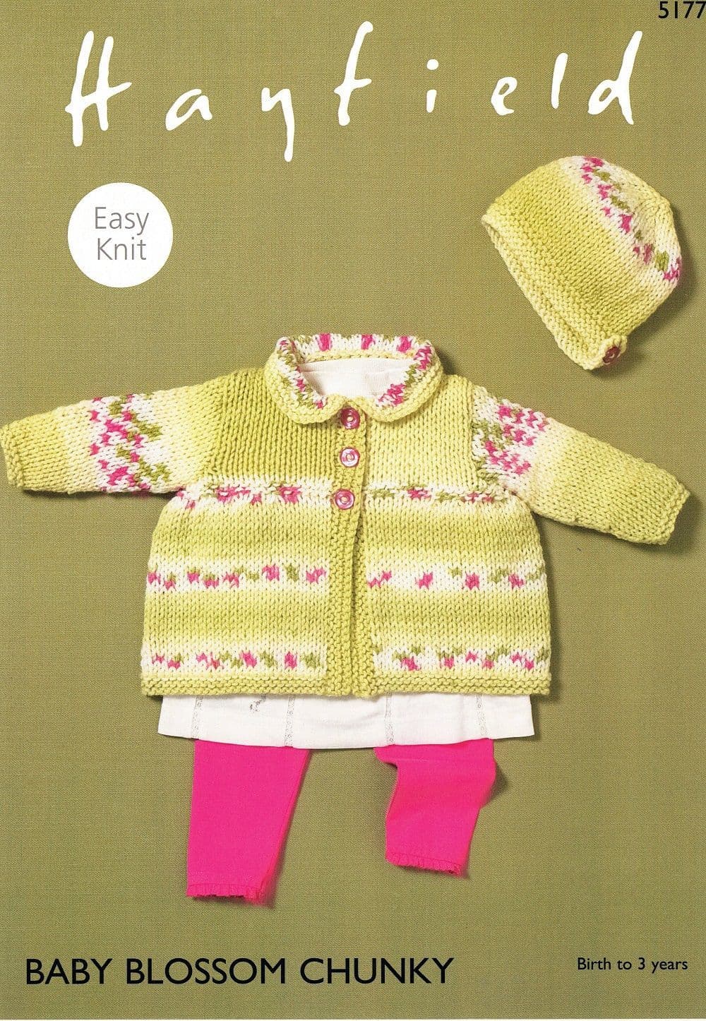 Hayfield Babies Matinee Coat & Bonnet Knitting Pattern in Baby Blossom ...