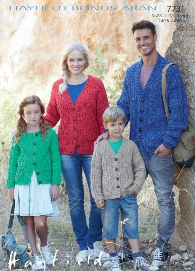 Hayfield Family Cardigans Knitting Pattern in Bonus Aran - 7731 PDF ...