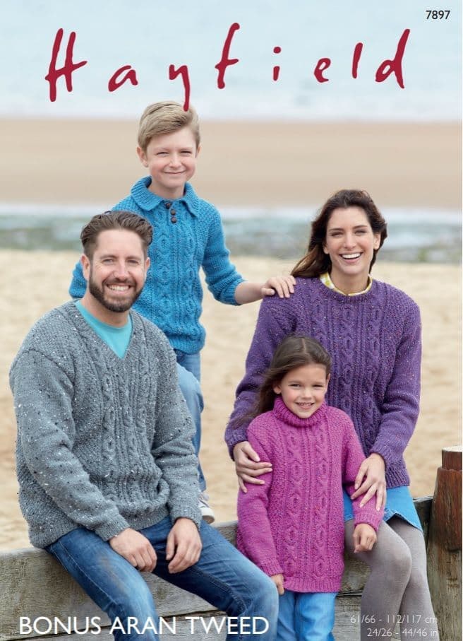 Hayfield Family Sweaters Knitting Pattern in Aran Tweed - 7897 PDF DOWNLOAD