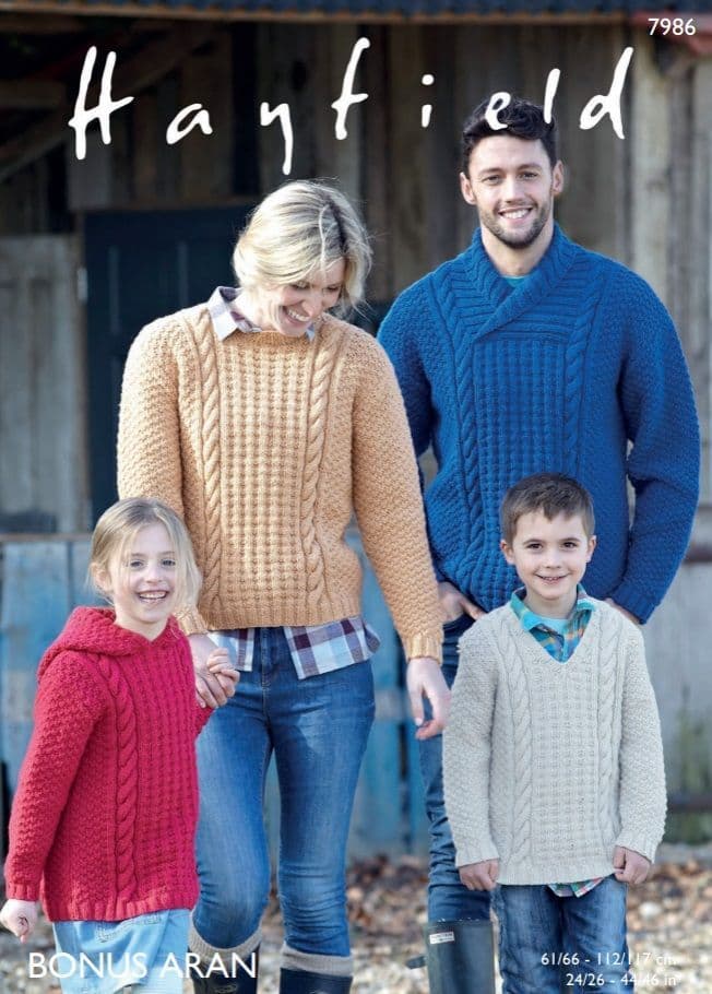 Hayfield Family Sweaters Knitting Pattern in Bonus Aran - 7986 PDF DOWNLOAD