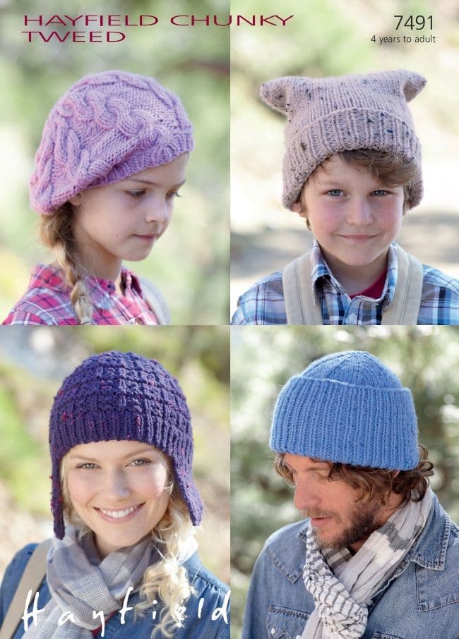 Hayfield Hats Knitting Pattern in Chunky Tweed 7491P PDF DOWNLOAD