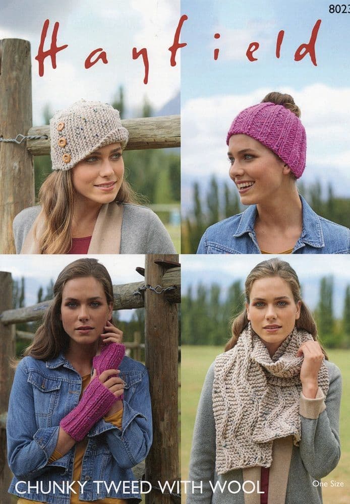 Hayfield Hats Scarves & Gloves Knitting Pattern in Chunky Tweed With ...