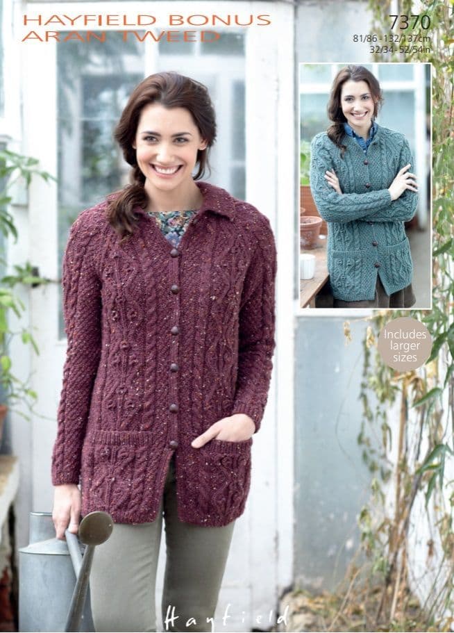 Hayfield Ladies Cardigan Knitting Pattern in Bonus Aran Tweed 7370P PDF ...