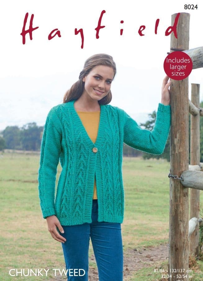 Hayfield Ladies Cardigan Knitting Pattern in Chunky Tweed 8024 PDF DOWNLOAD