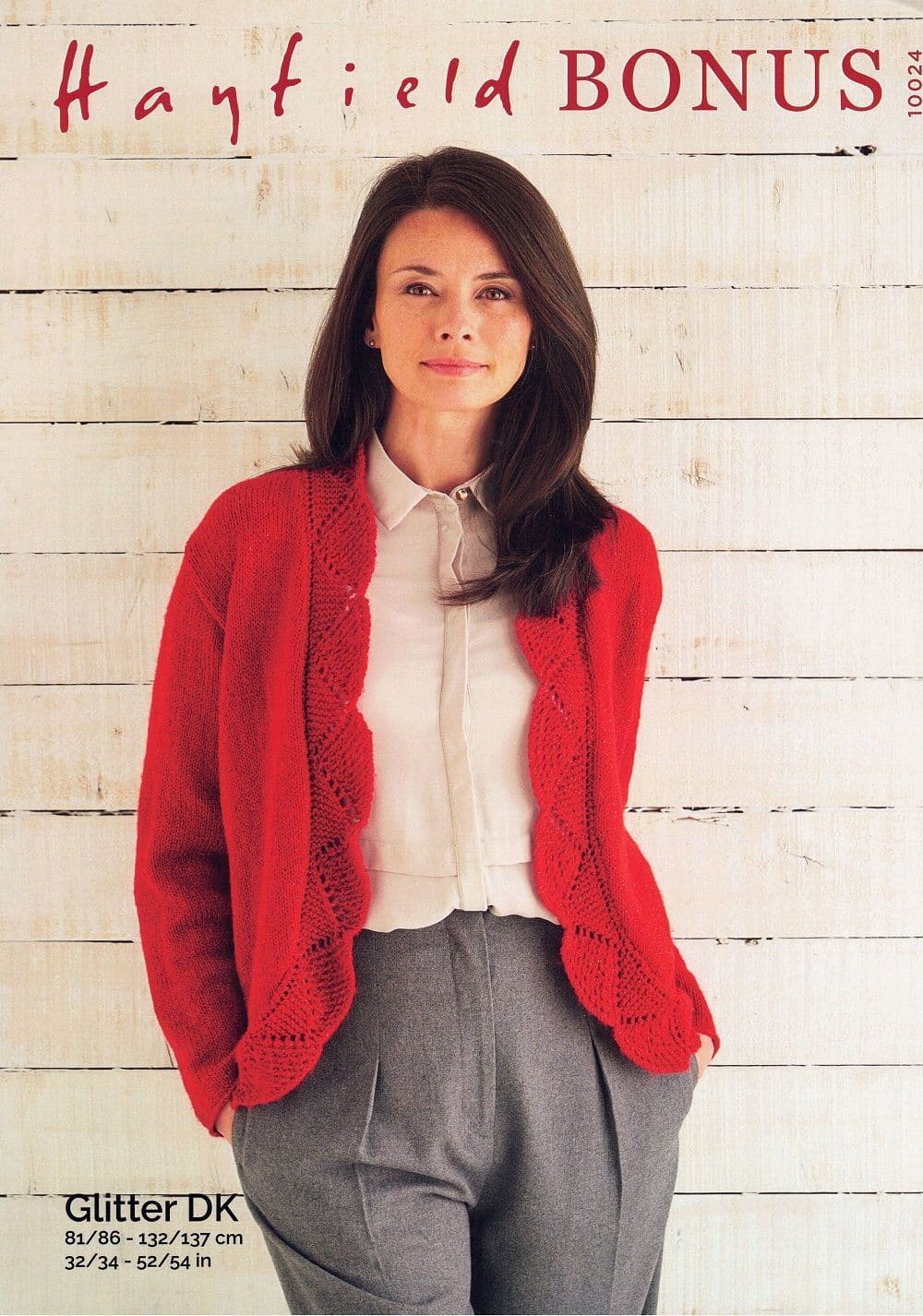 Hayfield Ladies Cardigan Knitting Pattern in Glitter DK 10024