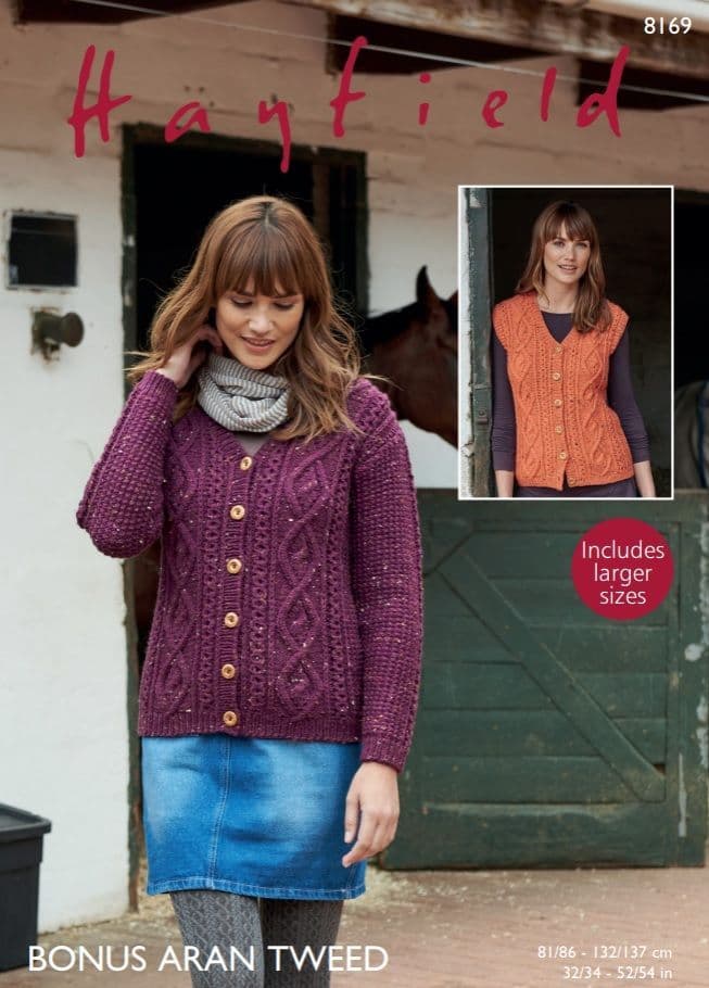 Hayfield Ladies Cardigan & Waistcoat Knitting Pattern in Aran Tweed ...