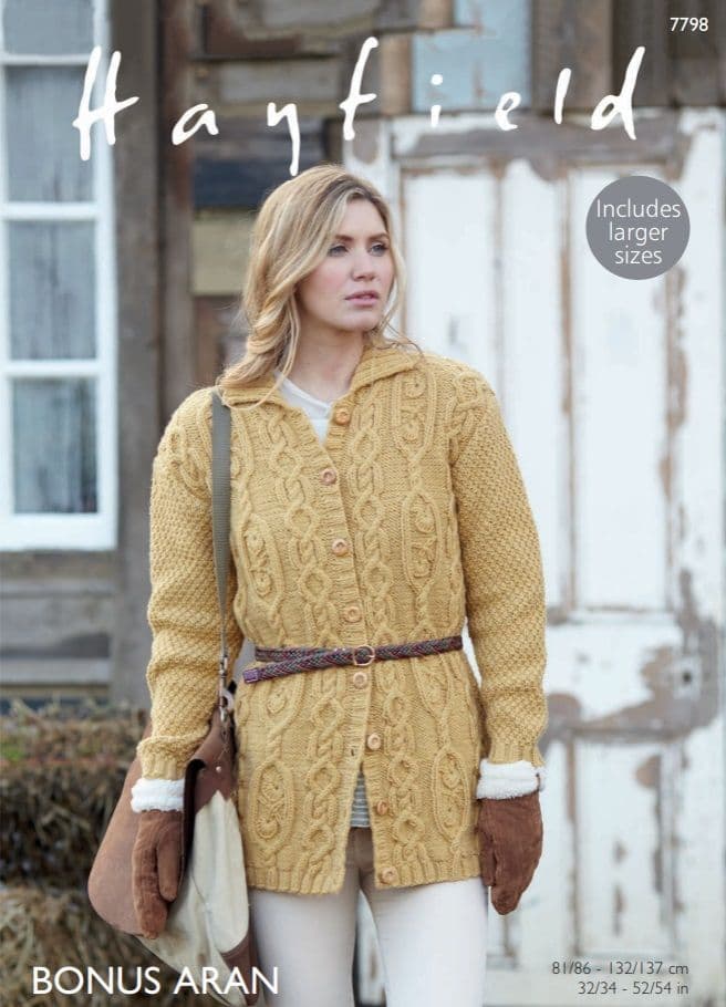Hayfield Ladies Coat Knitting Pattern in Bonus Aran - 7798 PDF DOWNLOAD