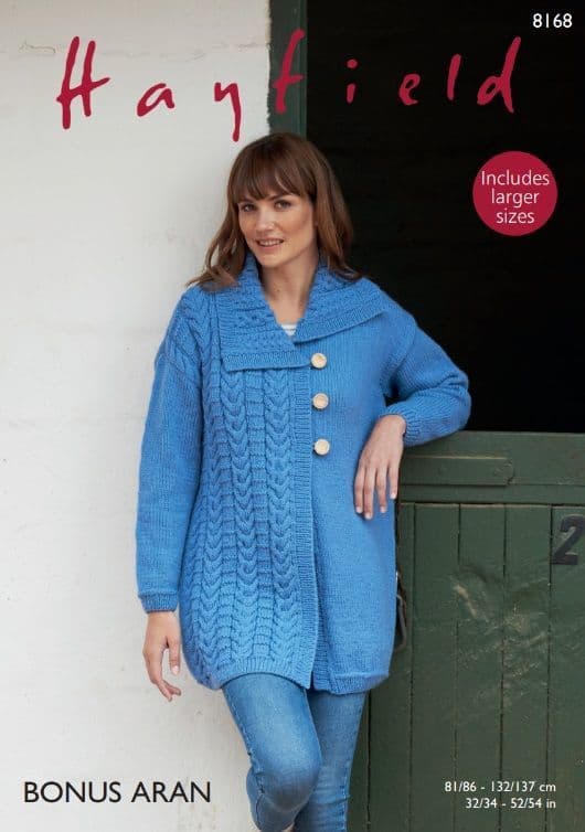 Hayfield Ladies Coat Knitting Pattern in Bonus Aran - 8168 PDF DOWNLOAD