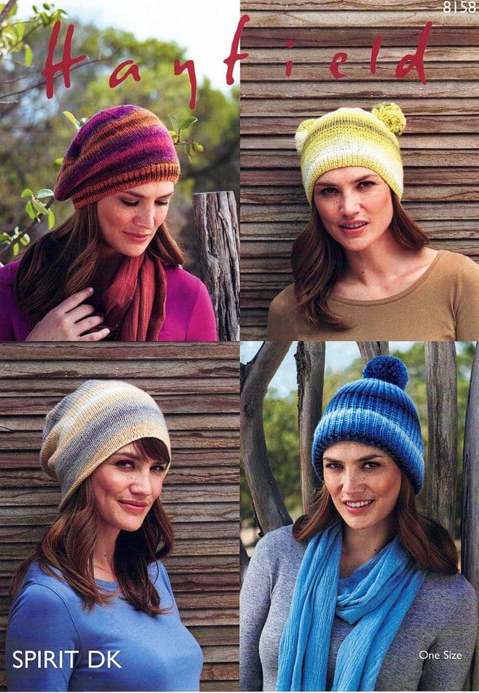 Hayfield Ladies Hats Knitting Pattern in Spirit DK 8158