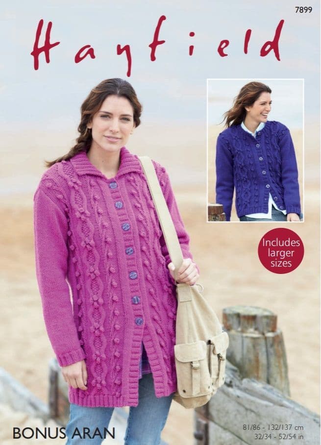 Hayfield Ladies Jacket & Cardigan Knitting Pattern in Bonus Aran - 7899 ...