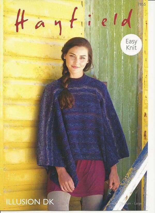 Hayfield Ladies Poncho Knitting Pattern in Illusion DK 7855