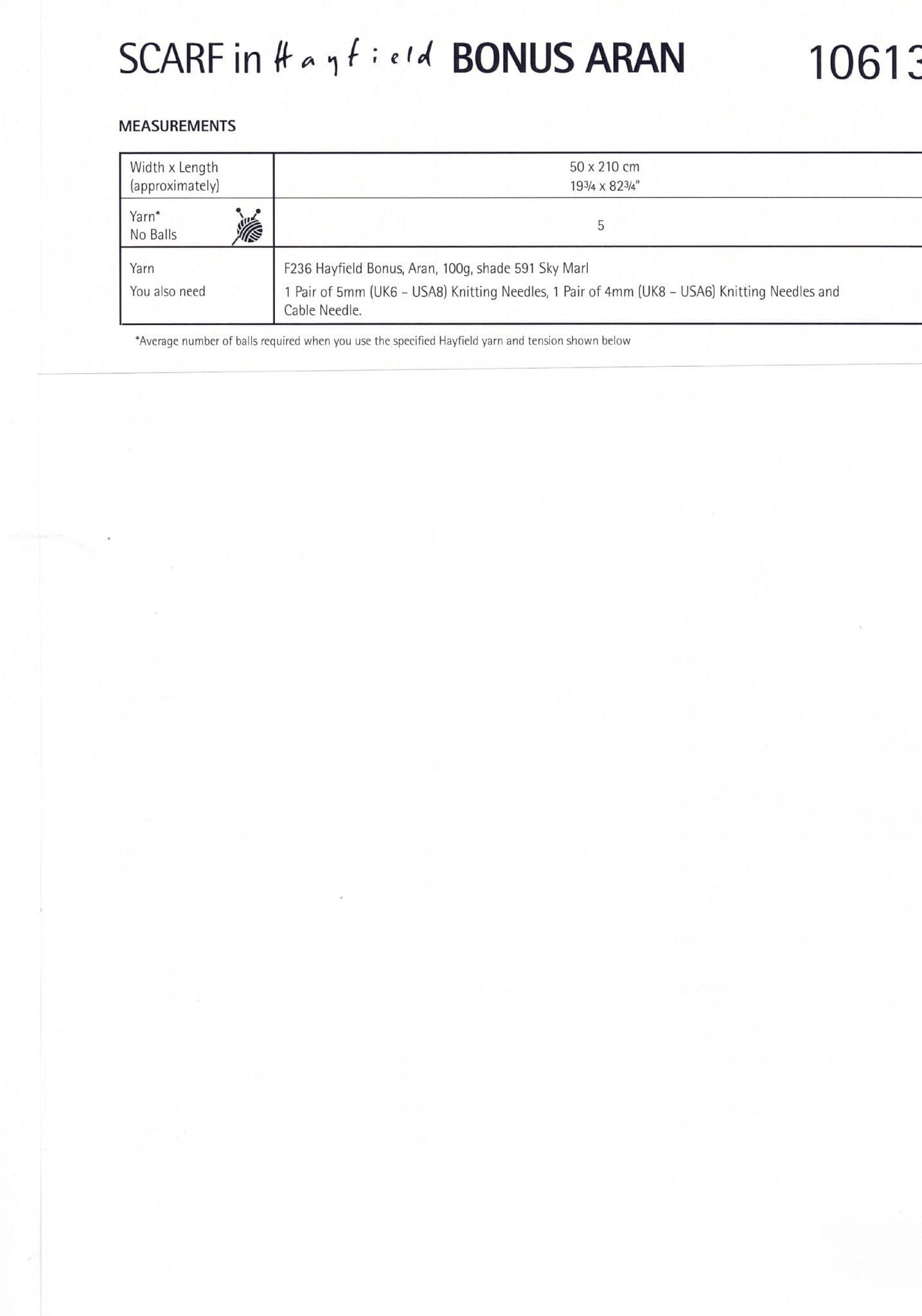 Hayfield Ladies Scarf Knitting Pattern in Bonus Aran 10613