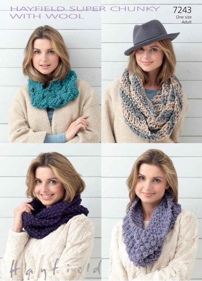 Hayfield Ladies Snoods Knitting Pattern in Super Chunky with Wool 7243P ...