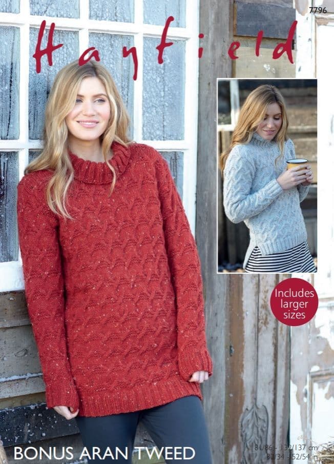 Hayfield Ladies Sweater Dress Knitting Pattern in Aran Tweed - 7796 PDF ...