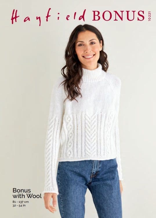 Hayfield Ladies Sweater Knitting Pattern in Bonus Aran - 10221 PDF DOWNLOAD