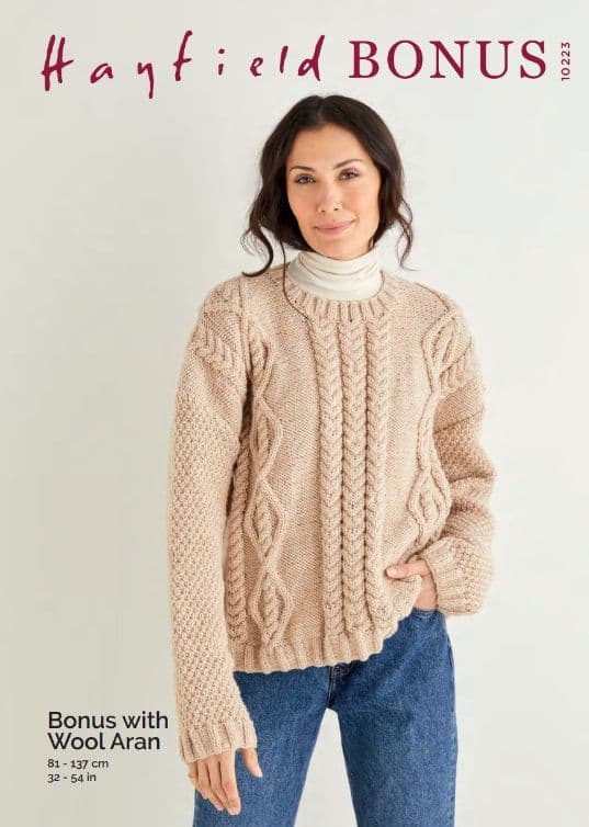 Hayfield Ladies Sweater Knitting Pattern in Bonus Aran - 10223 PDF DOWNLOAD
