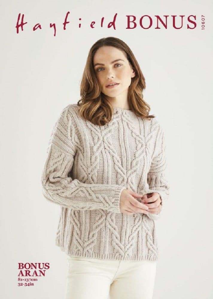 Hayfield Ladies Sweater Knitting Pattern in Bonus Aran 10607