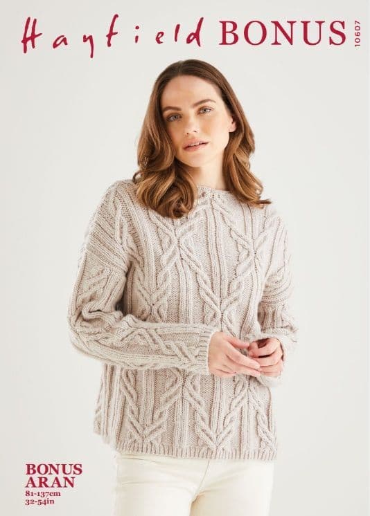 Hayfield Ladies Sweater Knitting Pattern in Bonus Aran - 10607 PDF DOWNLOAD