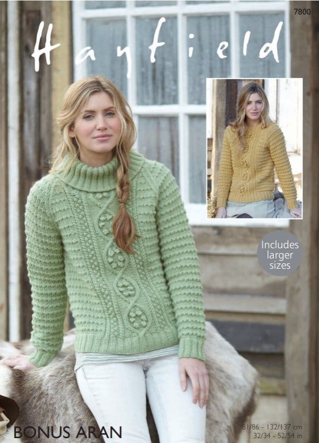 Hayfield Ladies Sweaters Knitting Pattern in Bonus Aran - 7800 PDF DOWNLOAD