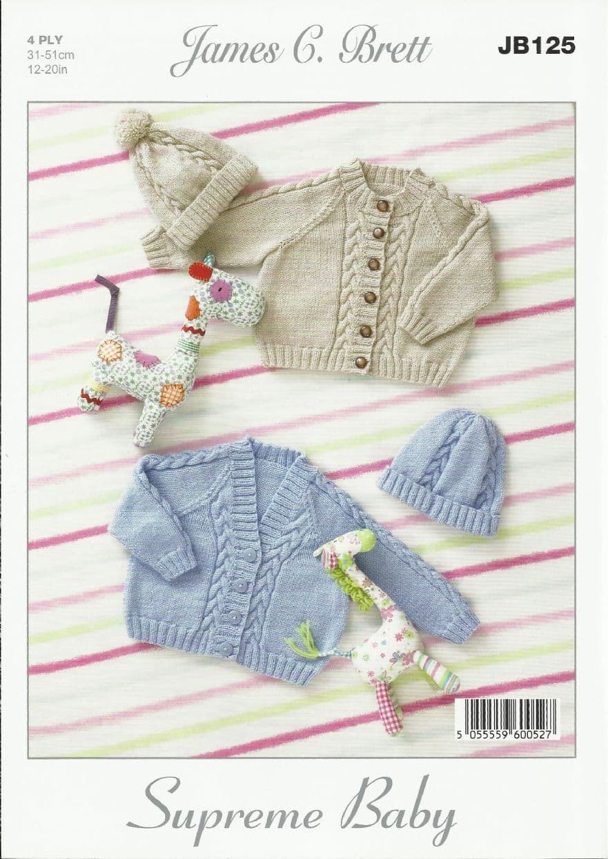 James C Brett Babies Cardigans & Hat 4Ply Knitting Pattern JB125