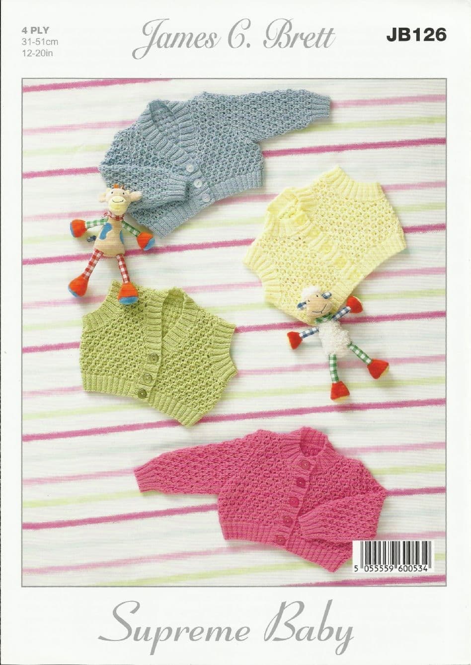 James C Brett Babies Cardigans & Waistcoats 4Ply Knitting Pattern JB126