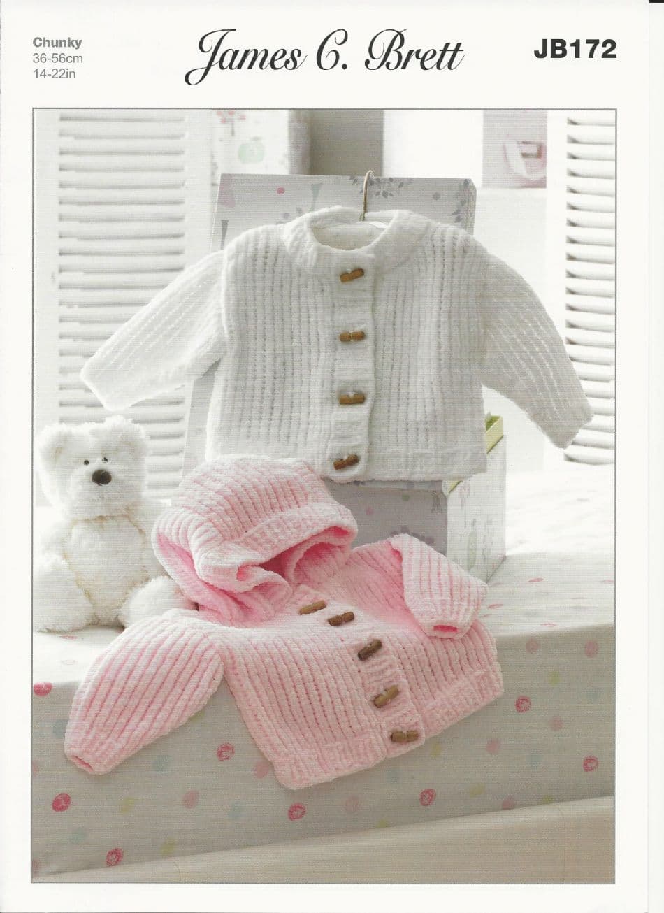 James C Brett Babies Jackets Flutterby Chunky Knitting Pattern JB172