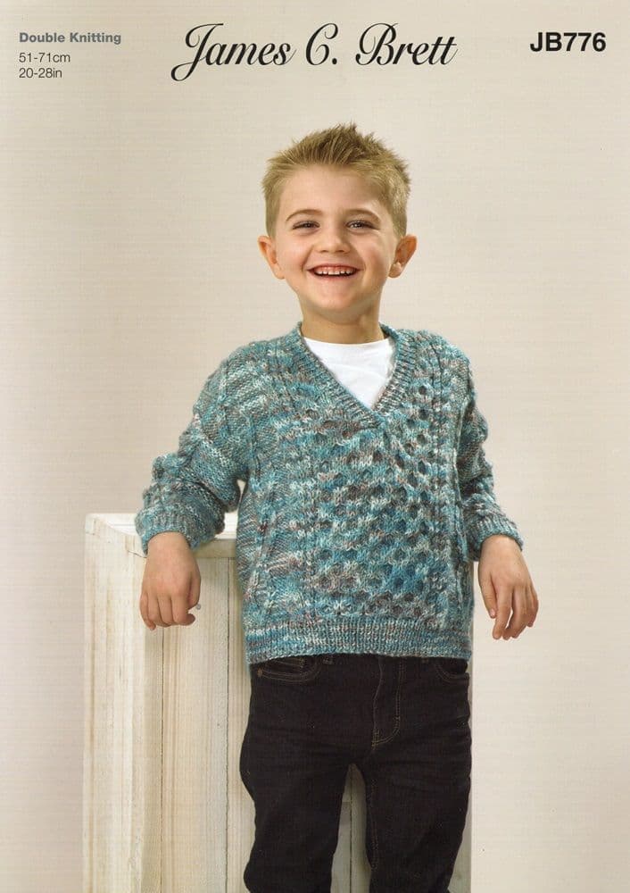 James C Brett Boys Sweater Knitting Pattern in Stonewash DK JB776