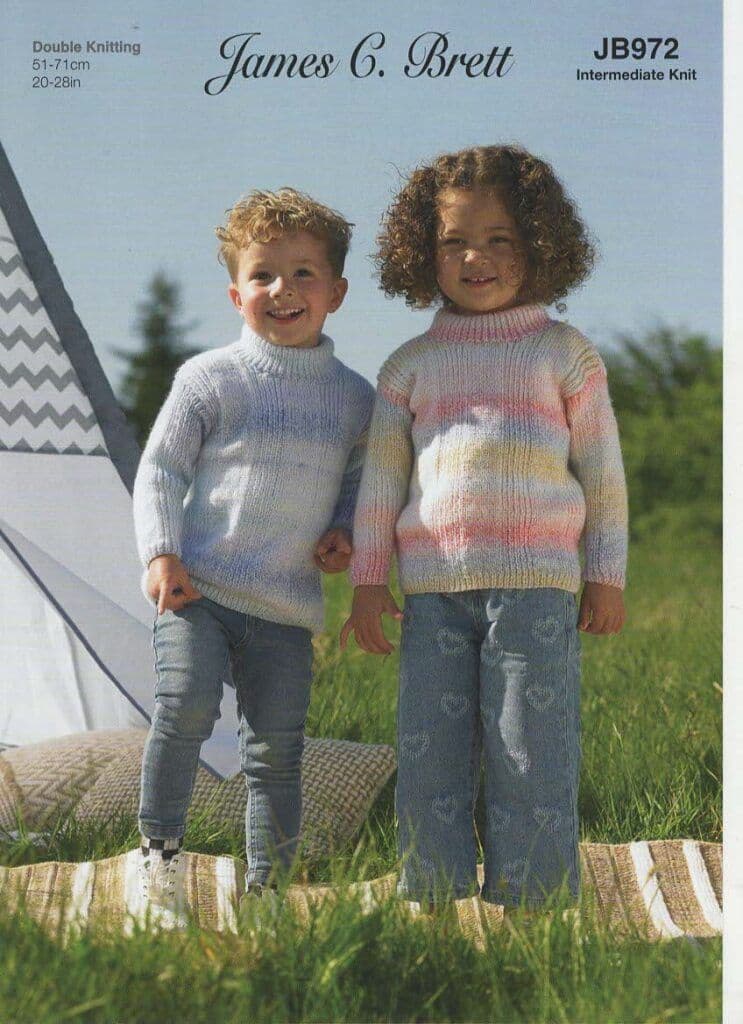 James C Brett Childrens Sweater Knitting Pattern in Baby Marble DK 972