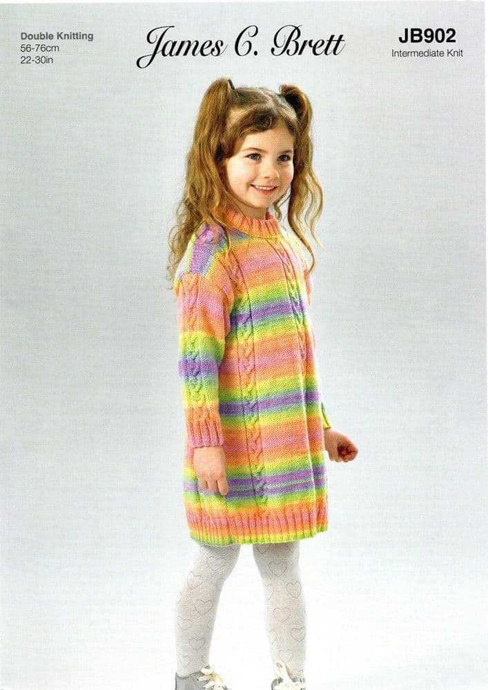 James C Brett Girls Dress Knitting Pattern in Aurora DK JB902