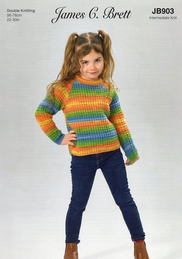 James C Brett Girls Sweater Knitting Pattern in Aurora DK JB903