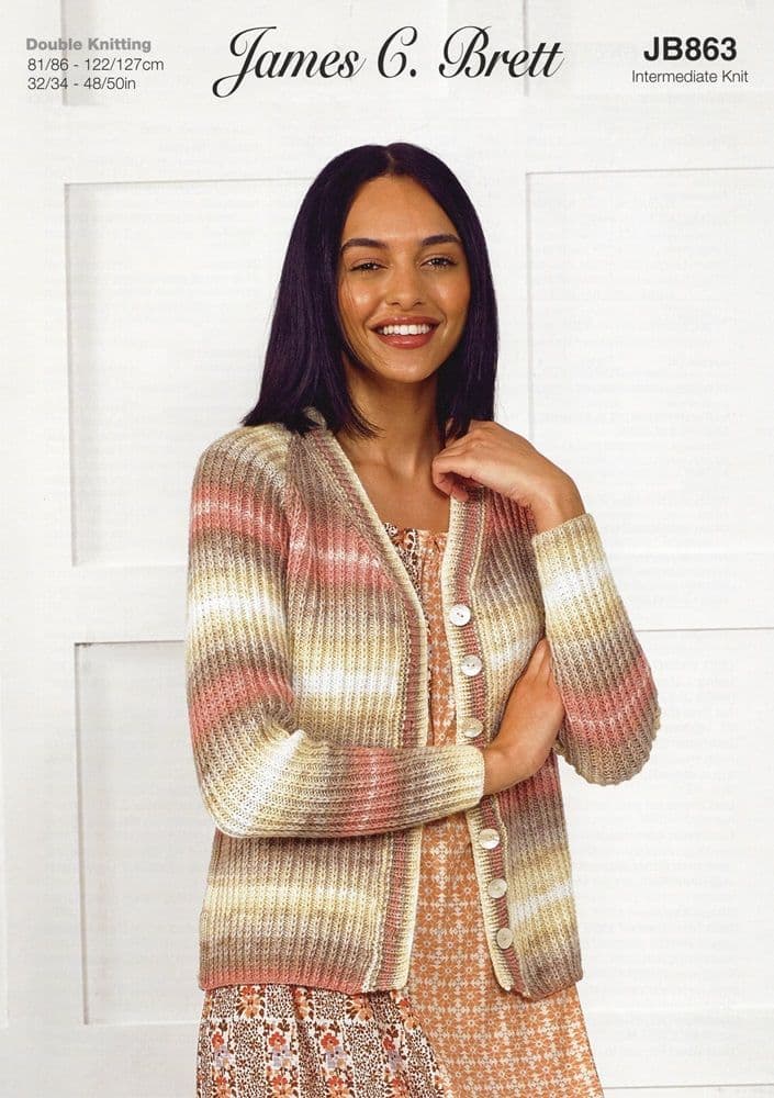 James C Brett Ladies Cardigan Knitting Pattern in Aurora DK JB863