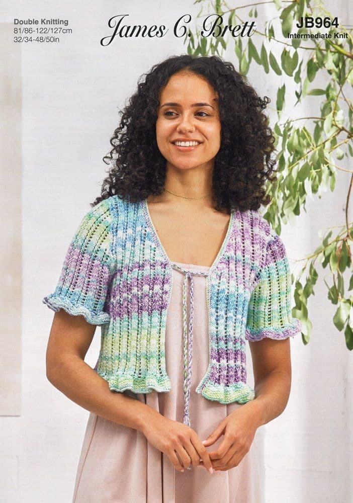 James C Brett Ladies Cardigan Knitting Pattern in Cotton Waves DK 964