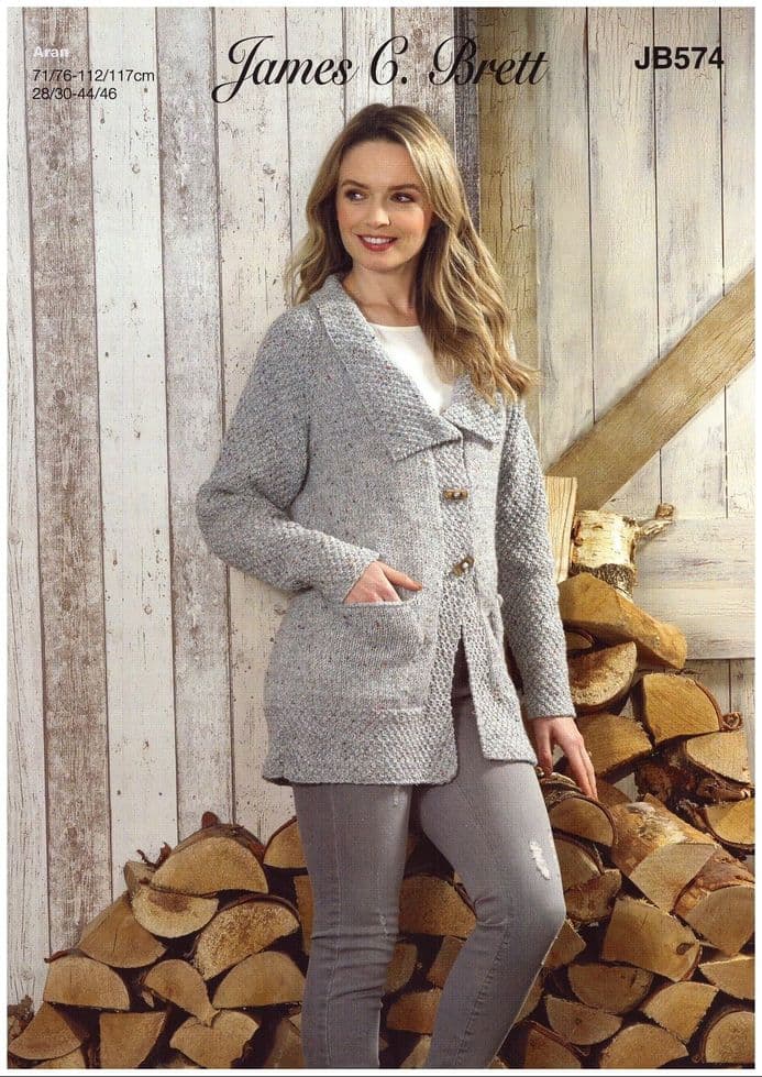 James C Brett Ladies Cardigan Knitting Pattern in Rustic Aran JB574