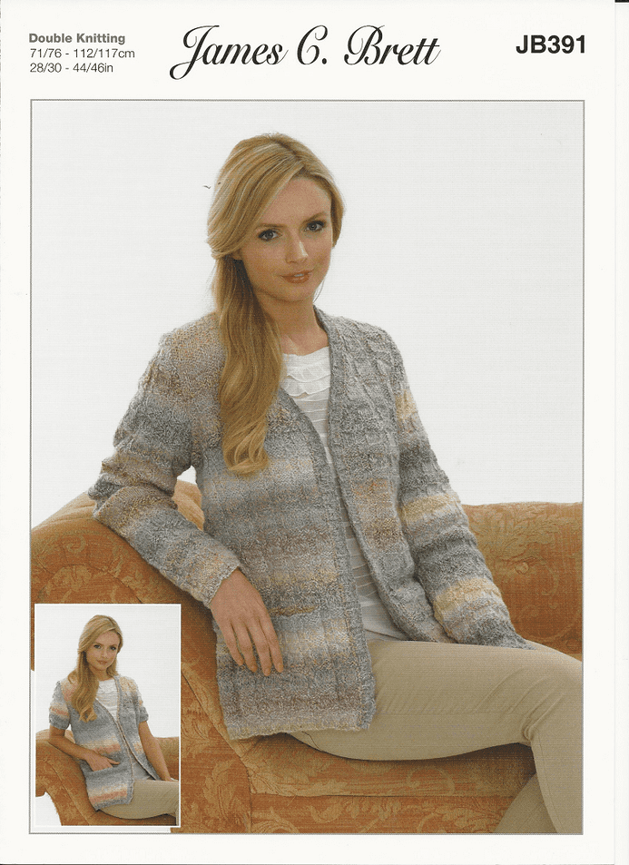 James C Brett Ladies Jackets Knitting Pattern in Marble DK JB391