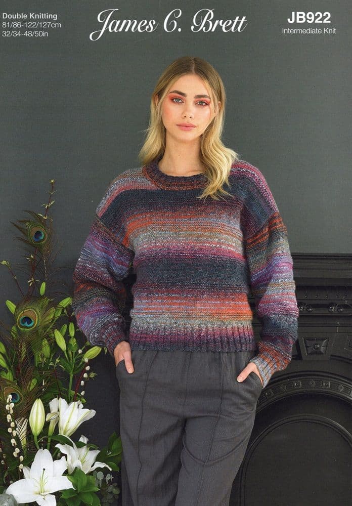 James C Brett Ladies Sweater Knitting Pattern in Emotions DK JB922