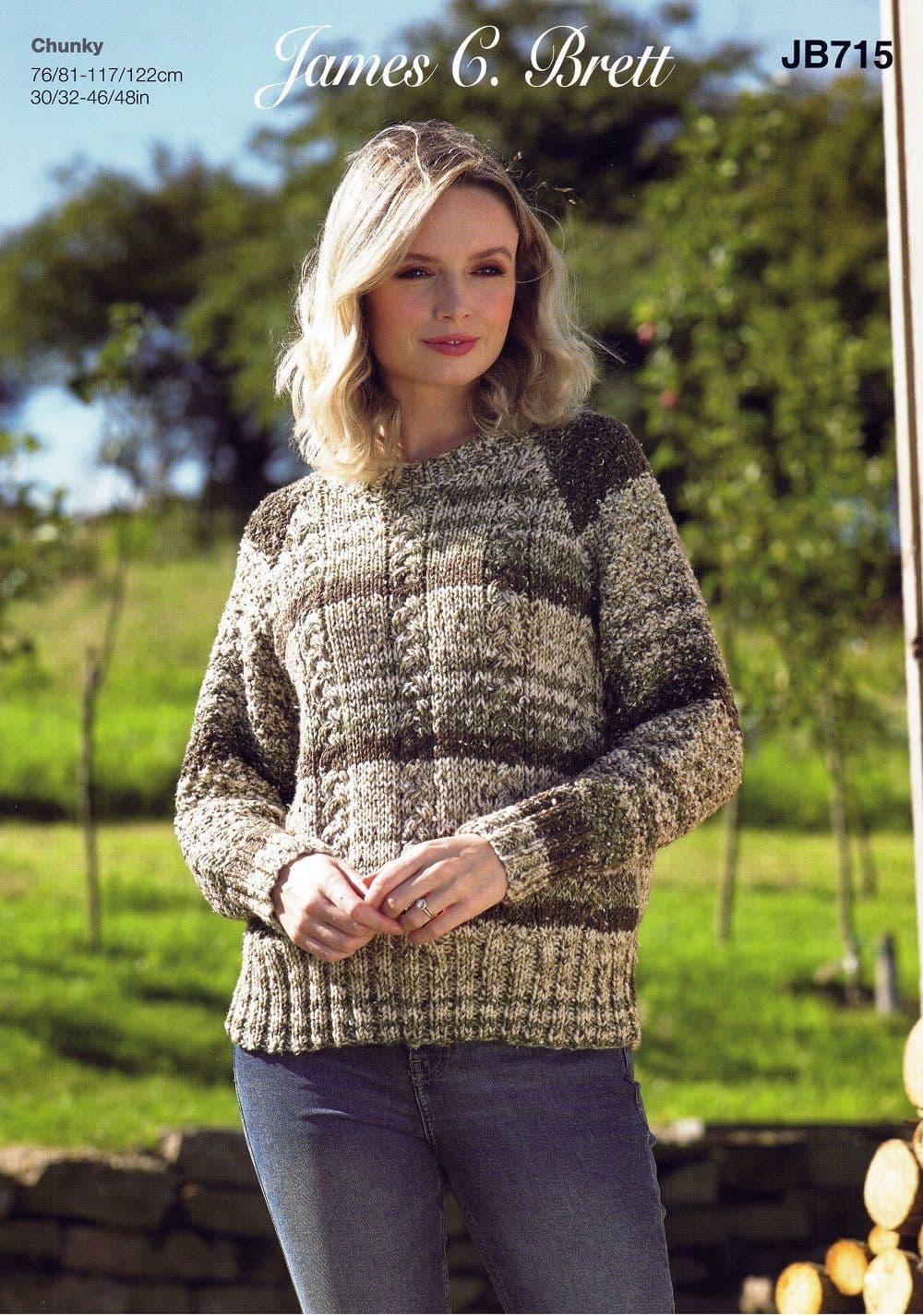 James C Brett Ladies Sweater Knitting Pattern in Rustic Chunky JB715