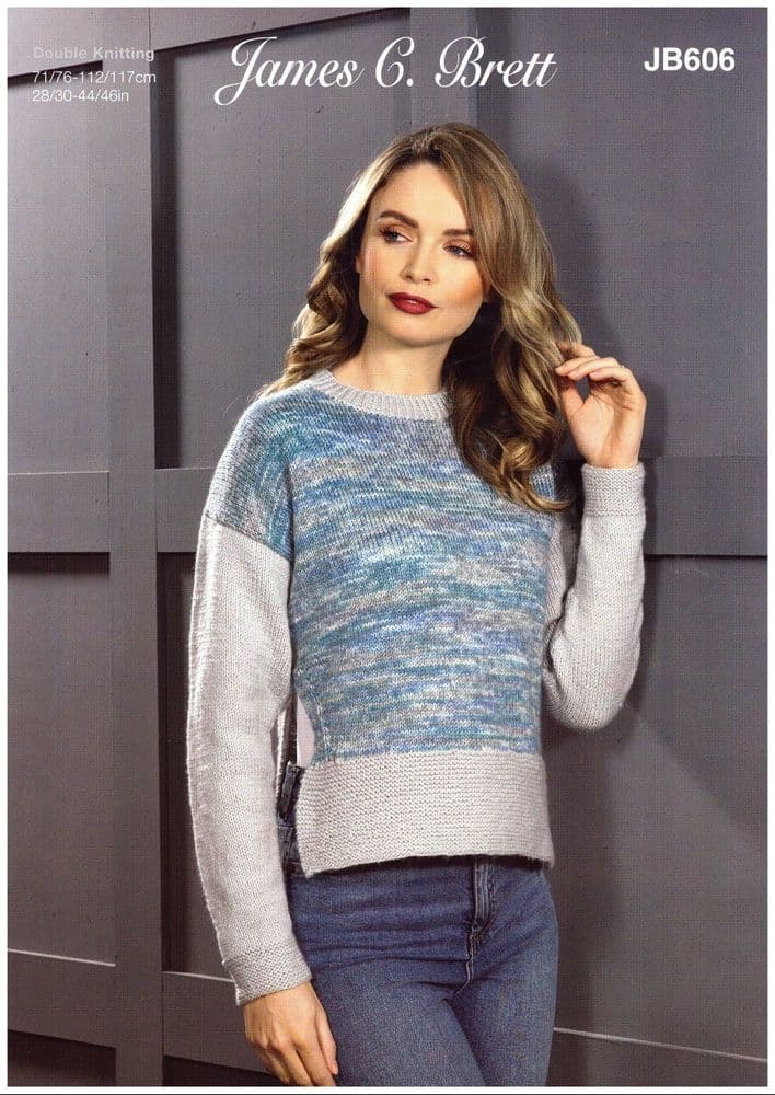 James C Brett Ladies Sweater Knitting Pattern in Stonewash DK JB606