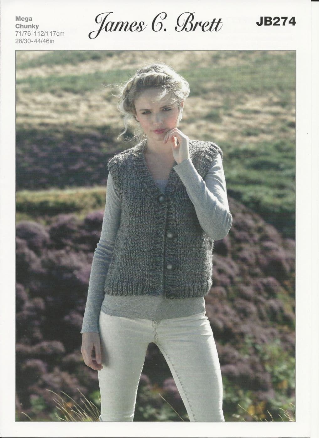 James C Brett Ladies Waistcoat Rustic Mega Chunky Knitting Pattern JB274