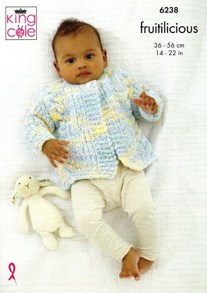King Cole Babies Jacket Cardigan & Waistcoat Knitting Pattern in Fruitilicious 6238