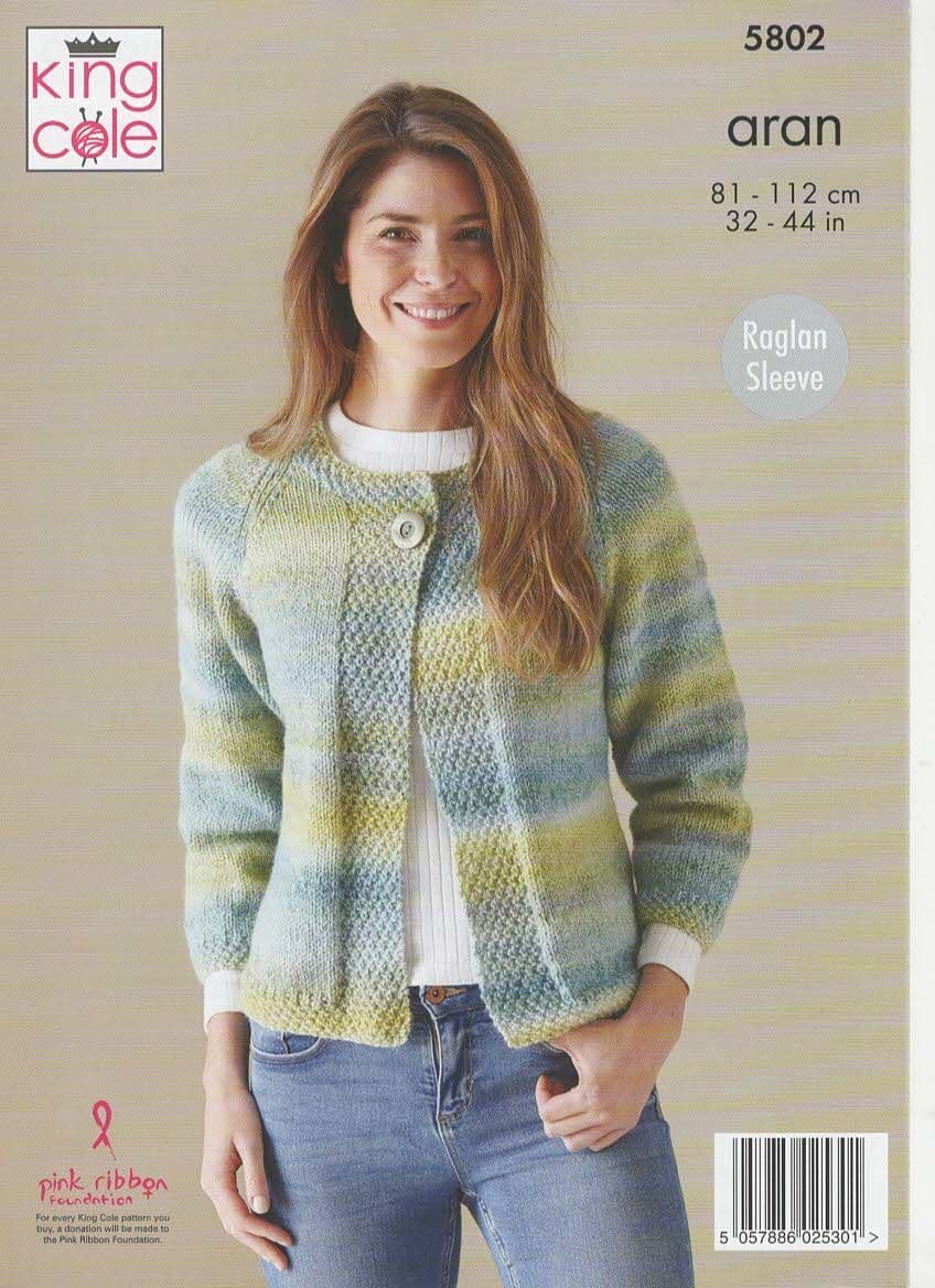 King Cole Cardigan Sweater & Cowl Knitting Pattern in Aran 5802