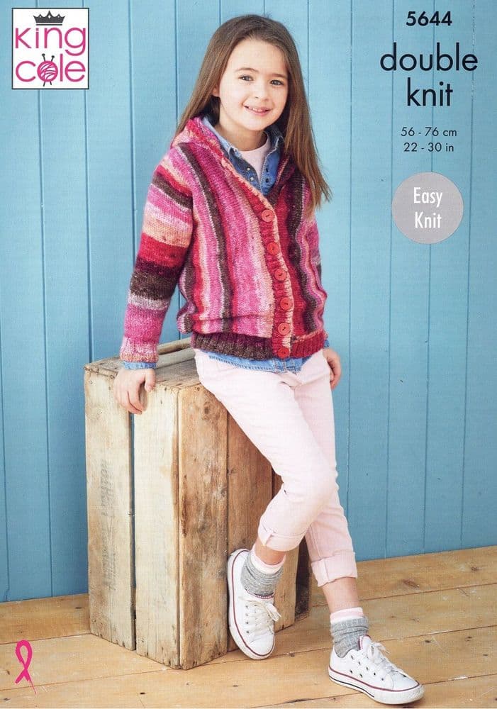 King Cole Girls Hoodie & Cardigan Knitting Pattern in Bramble DK 5644