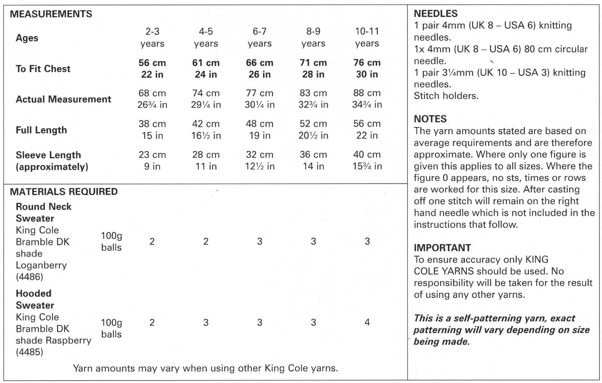 King Cole Girls Hoodie & Sweater Knitting Pattern in Bramble DK 5645