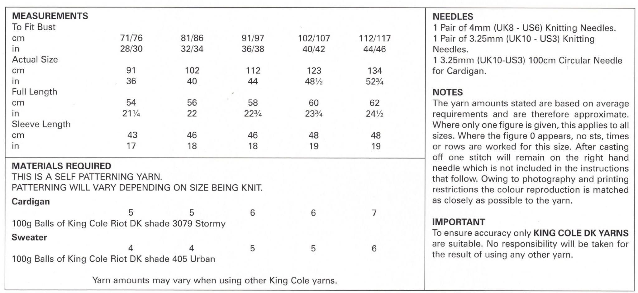 King Cole Ladies Cardigan & Sweater Knitting Pattern in Riot DK 5007