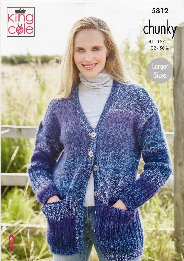 King Cole Ladies Cardigans Knitting Pattern in Autumn Chunky 5812
