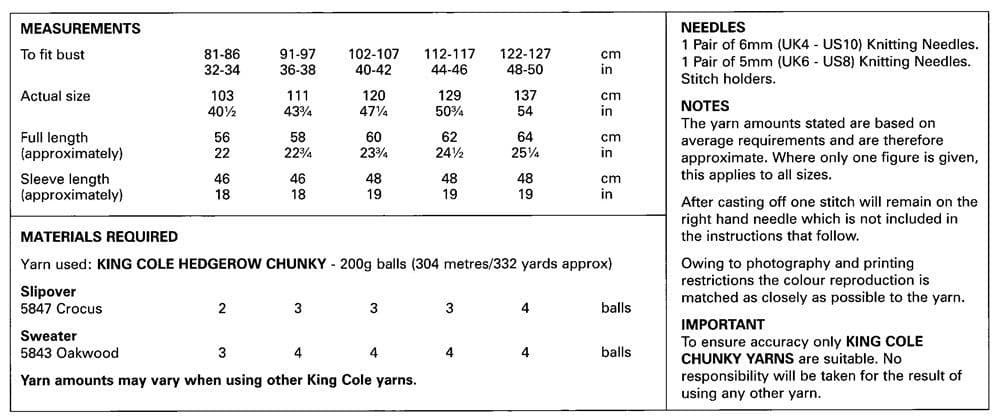 King Cole Ladies Slipover & Sweater Knitting Pattern in Hedgerow Chunky ...