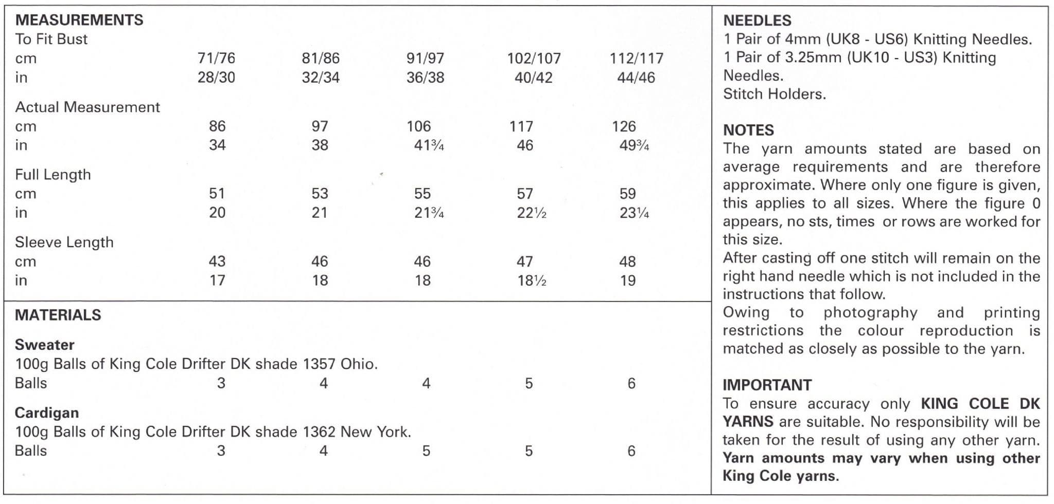 King Cole Ladies Sweater & Cardigan Knitting Pattern in Drifter DK 4254