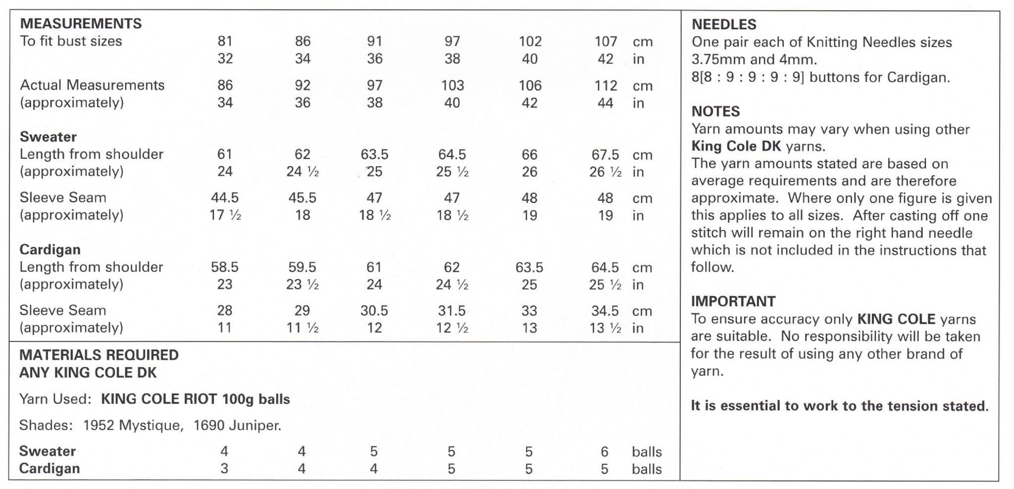 King Cole Ladies Sweater & Cardigan Knitting Pattern in Riot DK 4779
