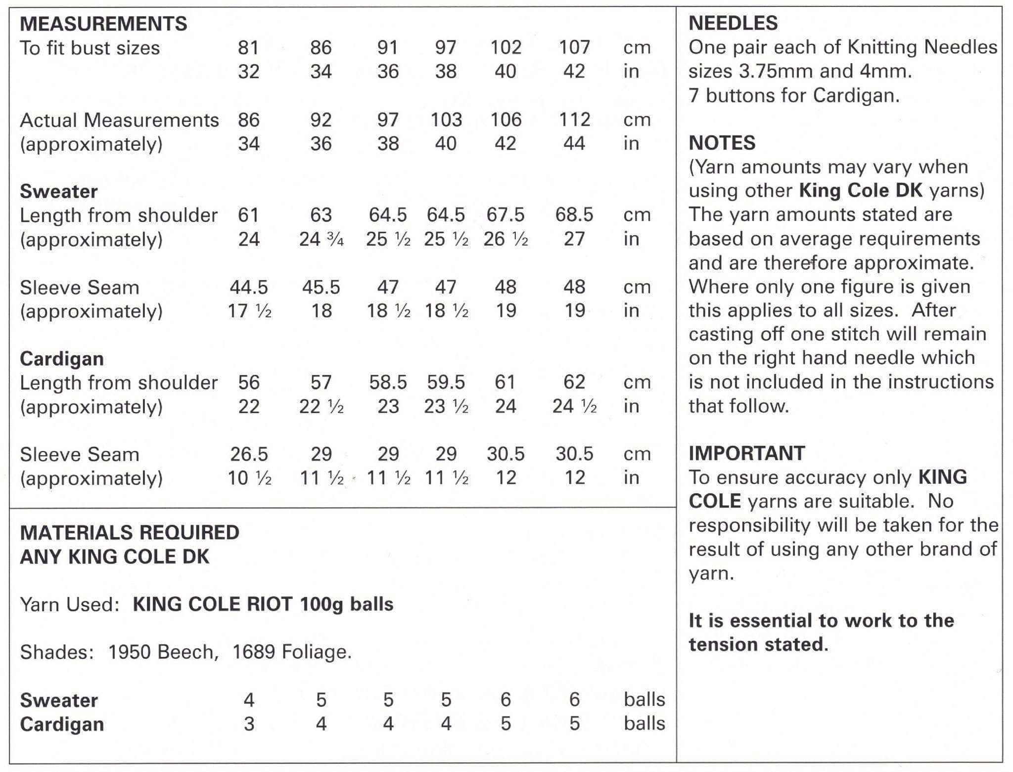 King Cole Ladies Sweater & Cardigan Knitting Pattern in Riot DK 4780